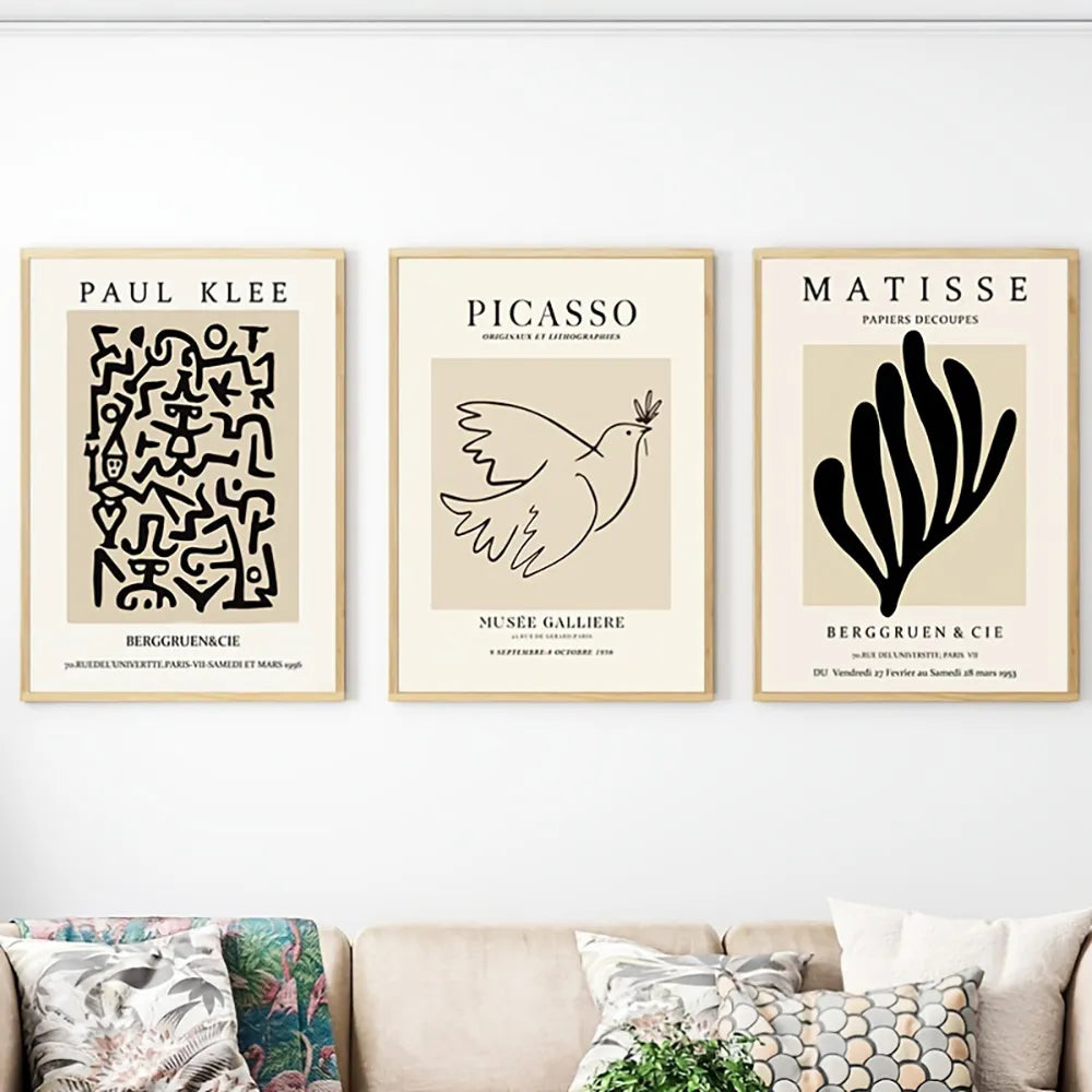 Frameless Art Triptych Prints Picasso Paul Klee Matisse Print Canvas